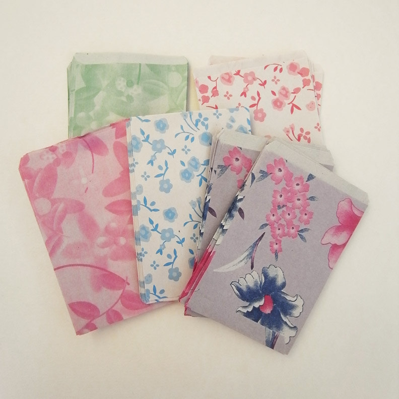 ♥ Small 6cmx9.5cm Set 50 Vintage Flower 4 Pattern Mini Candy Recycle ...